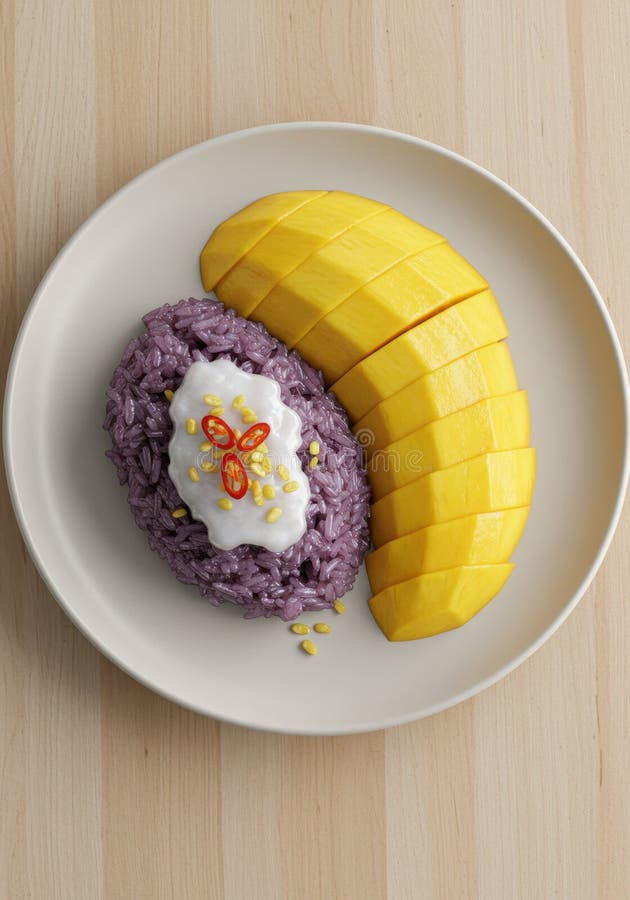 Purple Sticky Rice with Mango and Coconut Milk Stock Illustration ...