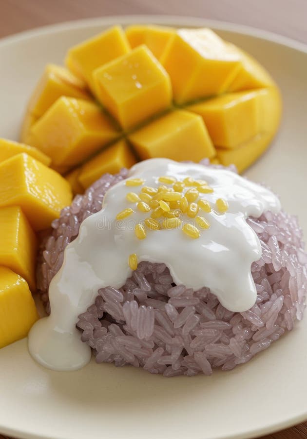 Purple Sticky Rice with Mango and Coconut Milk Stock Illustration ...
