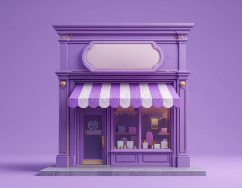 Purple Storefront with Awning Mockup, Boutique Shop Facade ...