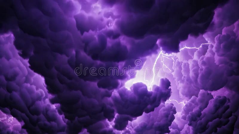 Purple Storm Clouds with Lightning Flashes, Dramatic Sky. Nature S ...