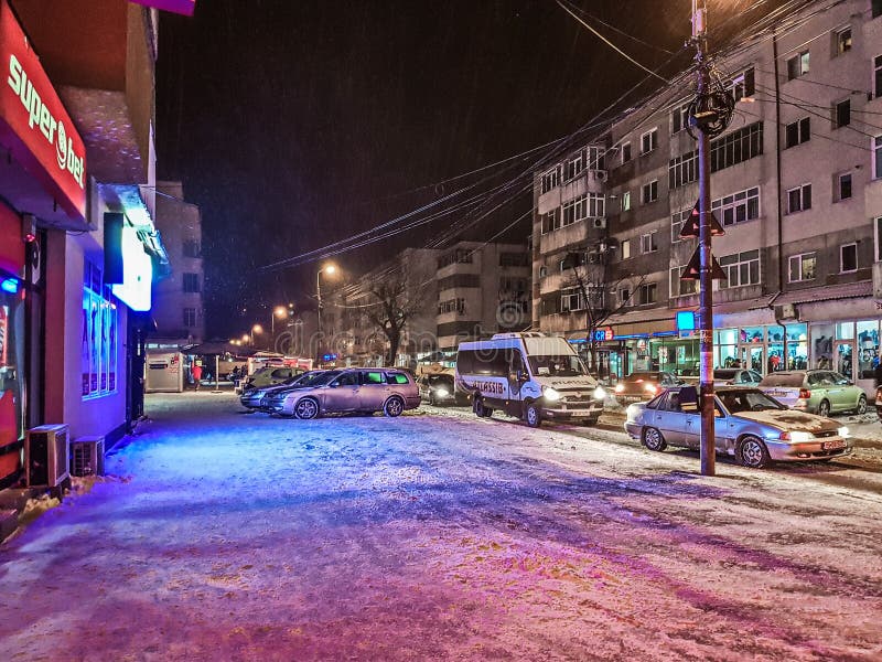 Purple Sky Street Lights Night Beach Reflection Stock Photo - Image of ...