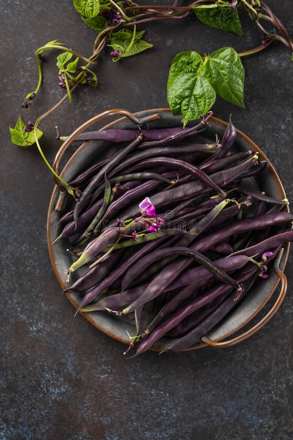 Fresh Purple String Beans on a Black Table, Clean Eating, Selective ...