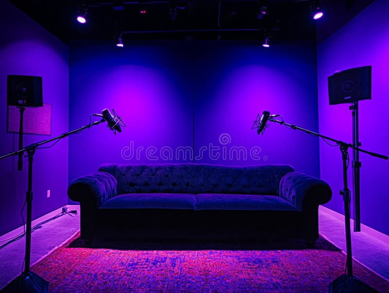 Purple Studio Room Podcast Recording Setup Interview Space Sofa ...
