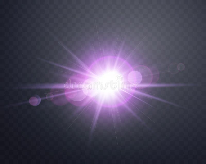 Purple Sunlight Lens Flare, Sun Flash with Rays and Spotlight. Glowing ...