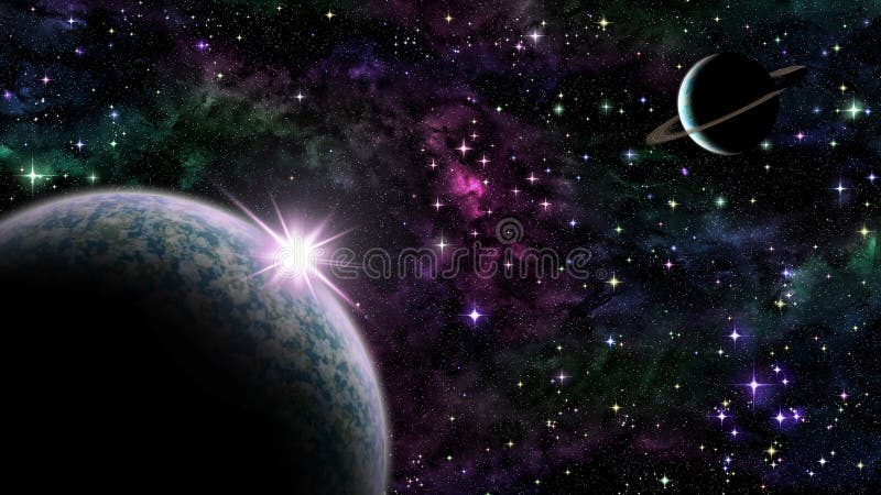 Purple Sunrise Over Planet in Space Stock Illustration - Illustration ...