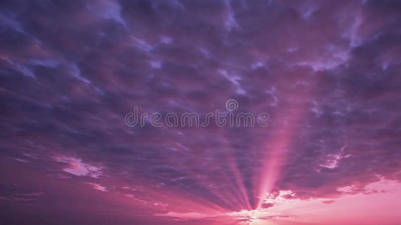 Purple Sunset with Dramatic Clouds and Sun Rays, Serene Evening ...