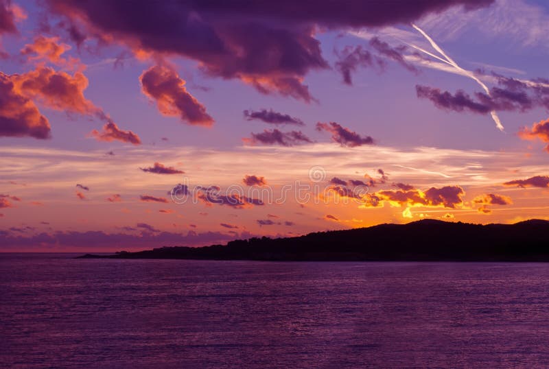 Purple sunset stock photo. Image of sunset, white, landscape - 48749508