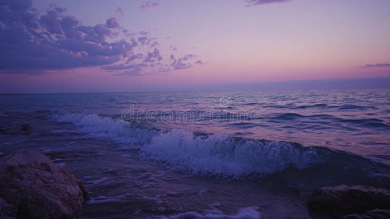 Purple Sunset Over Ocean Waves Stock Illustration - Illustration of ...