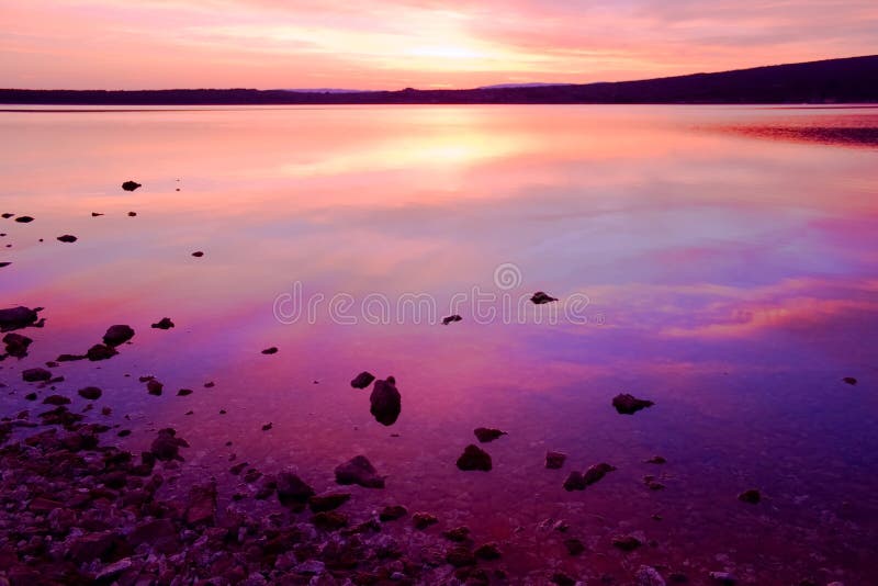 Purple Sunset Over Sea Water Stock Photo - Image of romantic, skies ...