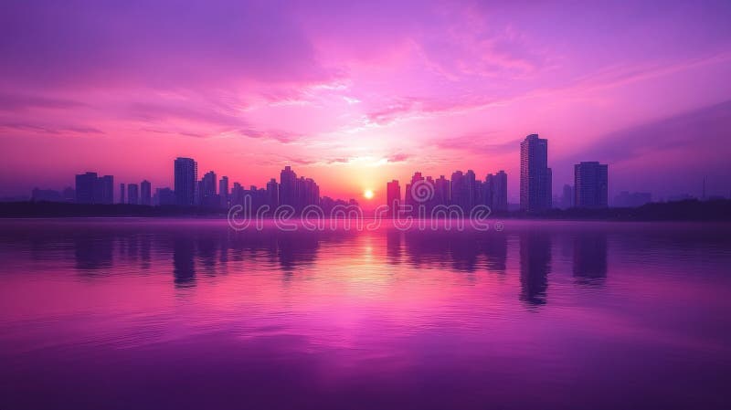Purple Sunset Skyline stock photo. Image of colorful - 335869268