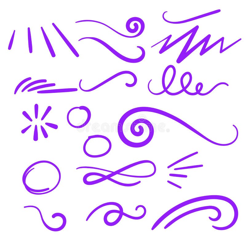 Purple Swirls Swoosh Marks with Vector Hand Drawn Highlighter Accent ...