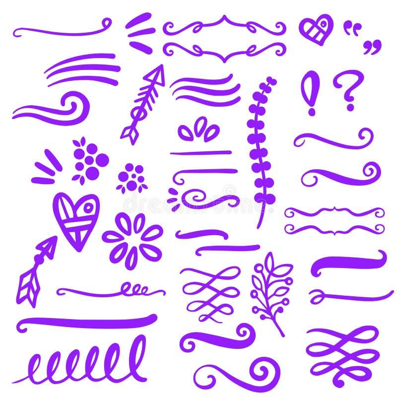 Purple Swirls Swoosh Marks with Vector Hand Drawn Highlighter Accent ...