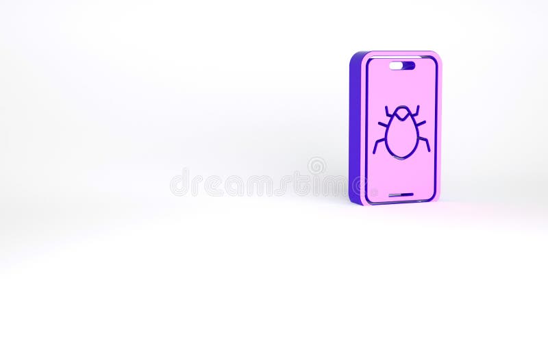 Purple System Bug on Mobile Icon Isolated on White Background. Code Bug ...
