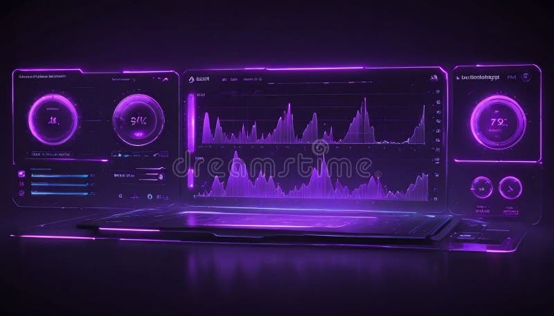 Purple Tech UI Panel with Holographic Style Stock Photo - Image of glow ...