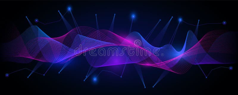 Purple Techno Mesh Waves in Dark Background Stock Illustration ...