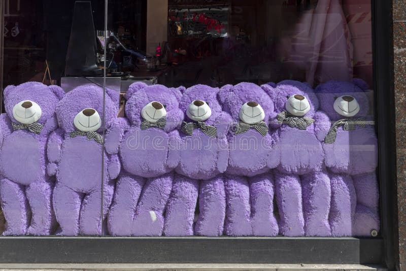 Purple Teddy Bears are Displayed Stock Image - Image of england, shop ...