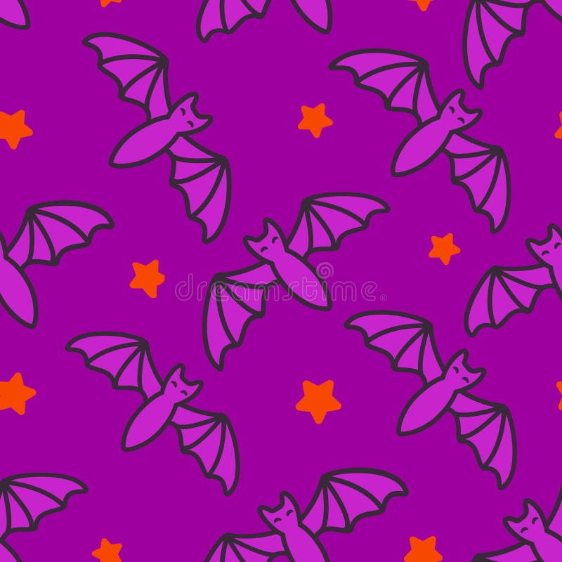 Purple Template with Bats in Naive Style and Stars Stock Vector ...