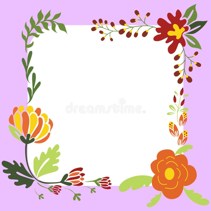 Purple Colored Square Shape Text Frame Surrounded with Assorted Flowers ...