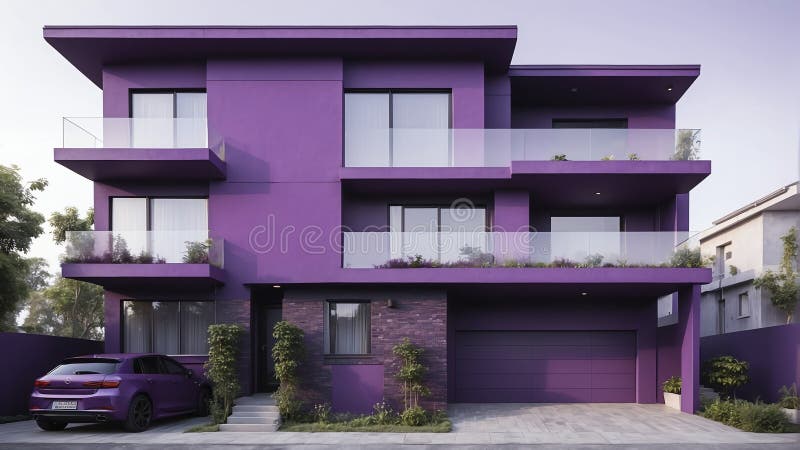 Purple Theme Apartment Duplex House Facade for Ai Generated Stock ...