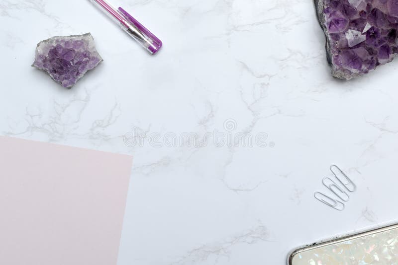 Purple Themed Stationary Set with Notebook and Pen on a Modern Marble ...