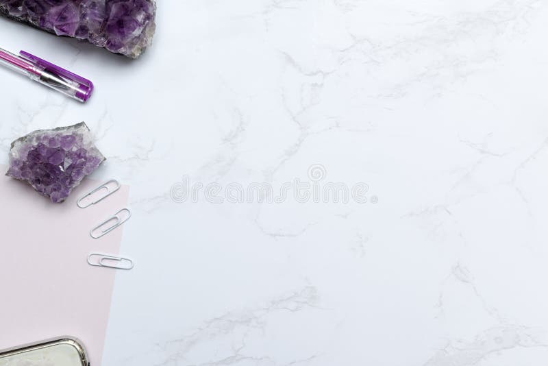 Purple Themed Stationary Set with Notebook and Pen on a Modern Marble ...