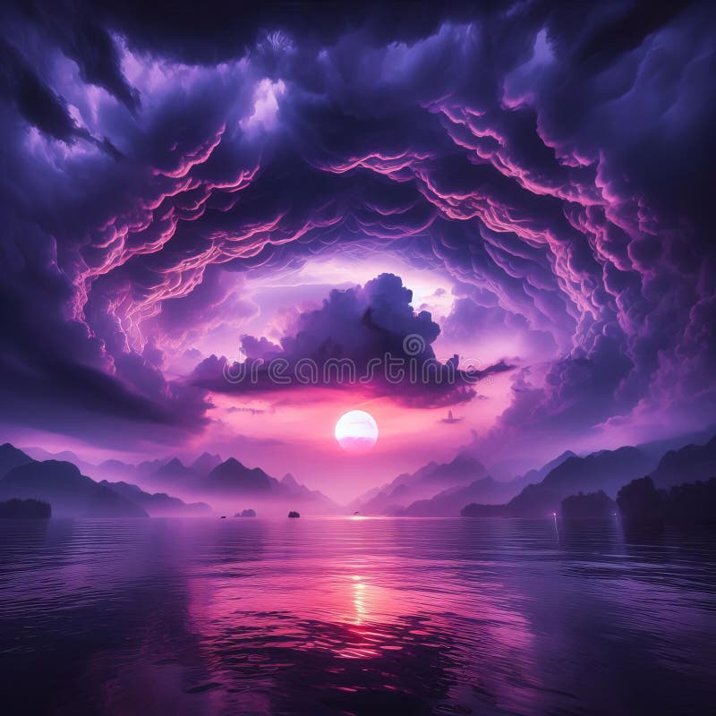 Purple Tinged Clouds Create a Dramatic Arch Over the Setting Su Stock ...