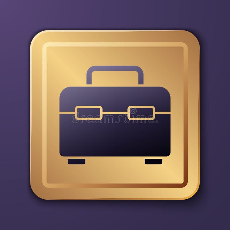 Gold Toolbox Icon Isolated on Black Background. Tool Box Sign. Long ...