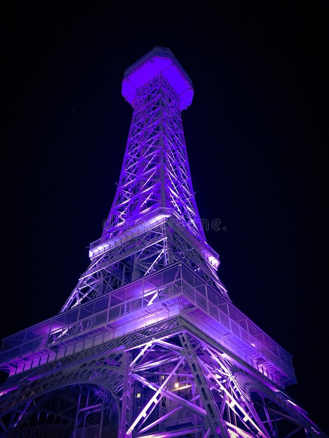 Purple tower at night. editorial photography. Image of lights - 120448977