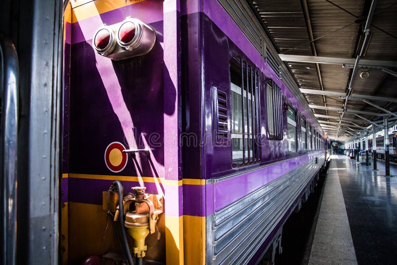 Purple Train Parking in Station. Stock Image - Image of tour, line ...