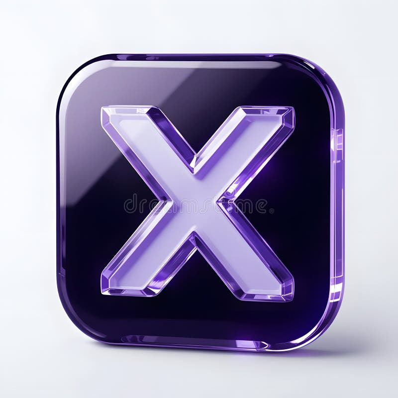 Purple Translucent Glass X Icon Symbol Ideal for User Interface Digital ...