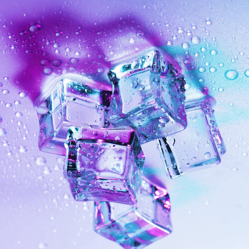 Purple Transparent Realistic Ice Cube Reflection Blocks Composition on ...