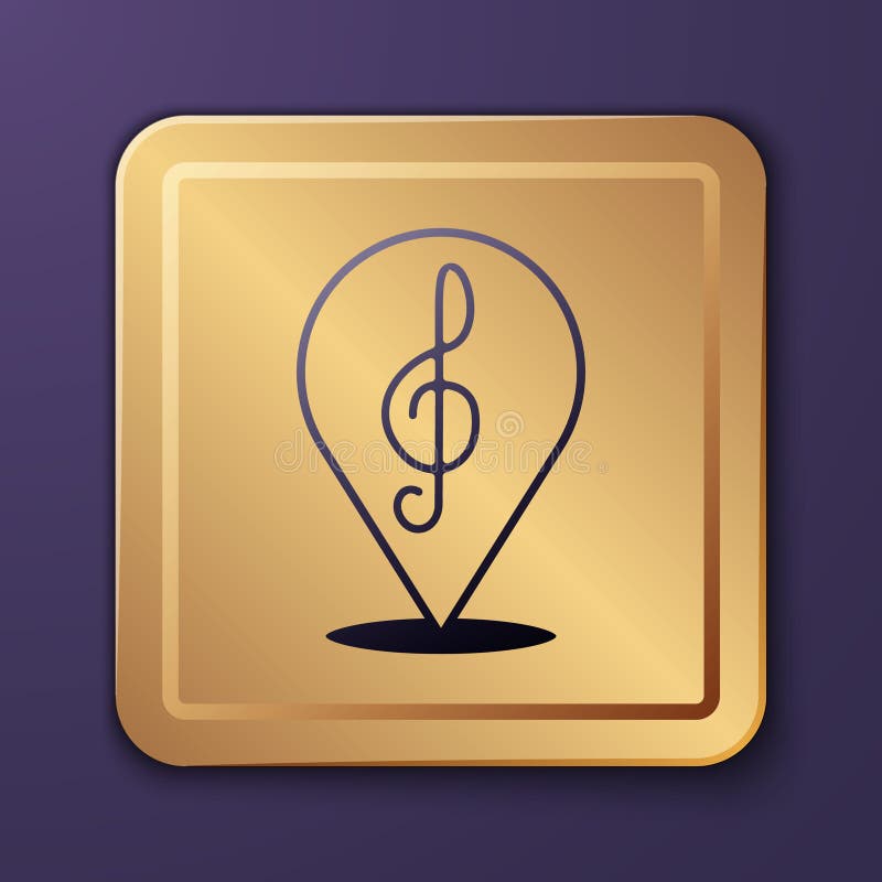 Purple Treble Clef Icon Isolated on Purple Background. Gold Square ...