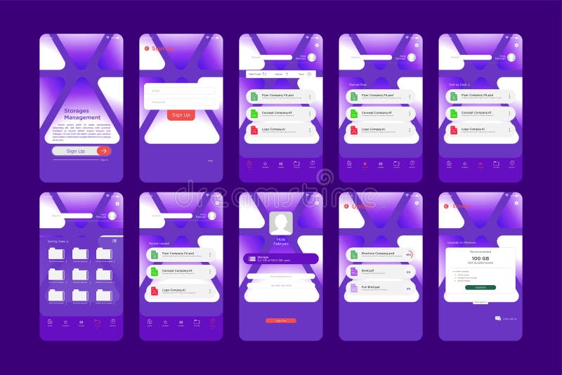 Purple Triangle Pattern Texture Gradient Storage Management App UI Kit ...