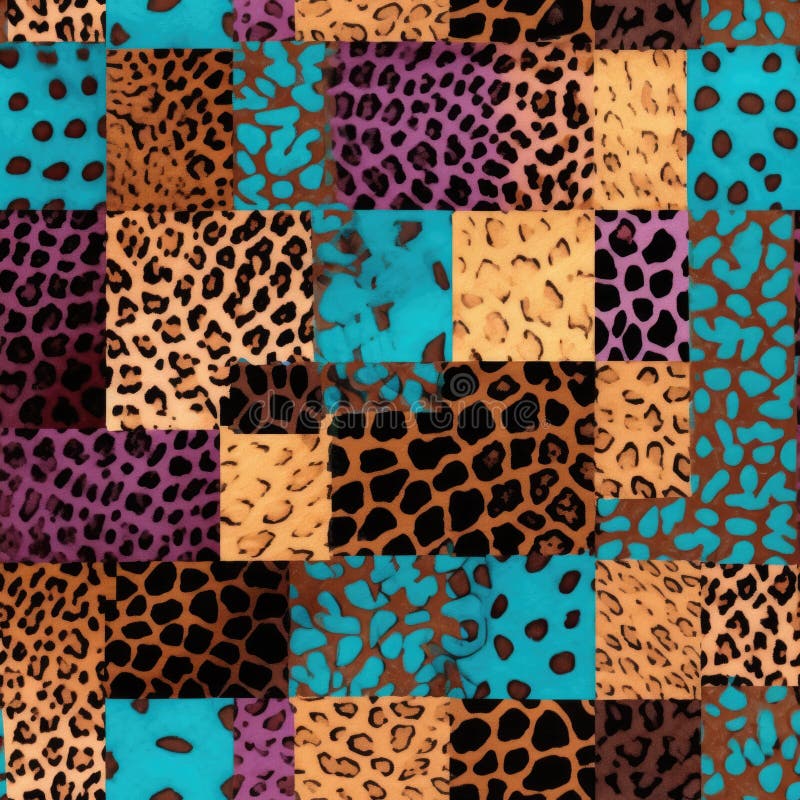 Purple and Turquoise Leopard Spot Patchwork with Vivid Contrast Stock ...