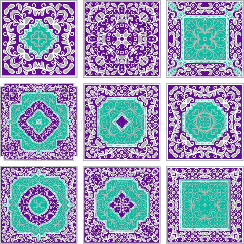 Purple and Turquoise Patterns Stock Vector - Illustration of asian ...