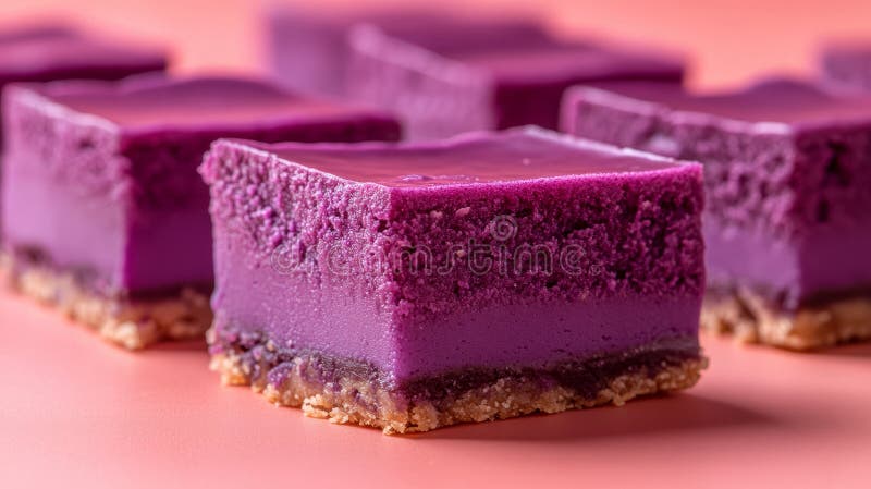 Purple Ube Dessert Bars on a Pink Background Stock Image - Image of ...