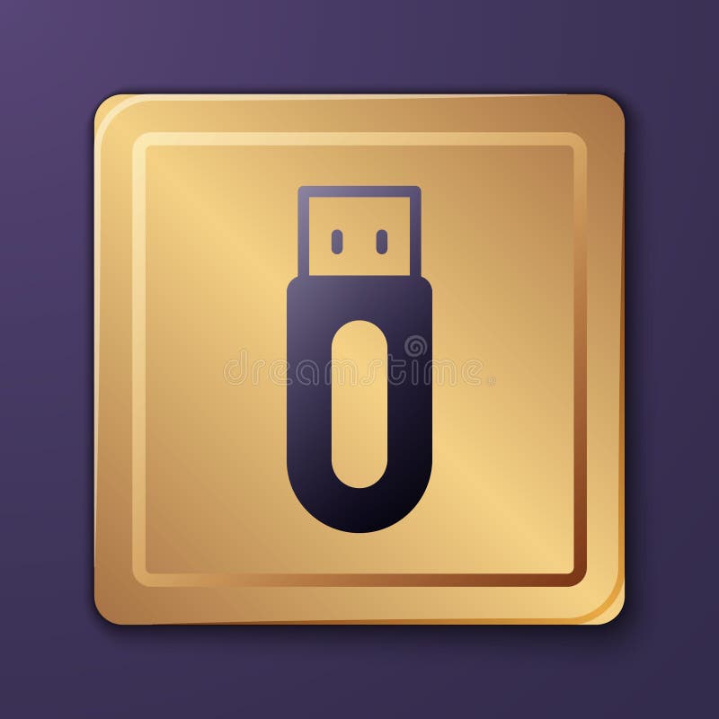 Purple USB Flash Drive Icon Isolated on Purple Background. Gold Square ...