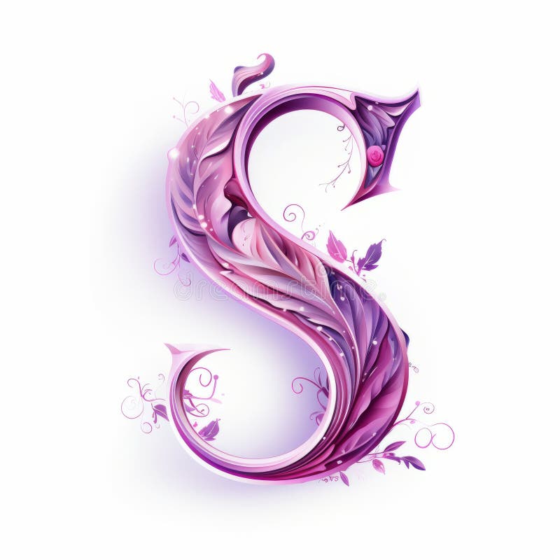Purple Vector Letter S with Leaves on White Background Stock ...