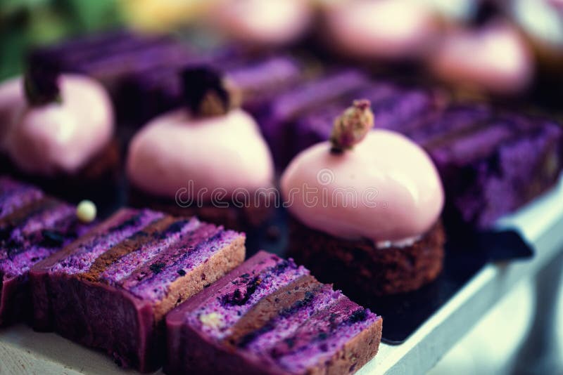 Purple Velvet Cake with Vegan White Chocolate Icing and Macaroon Stock ...