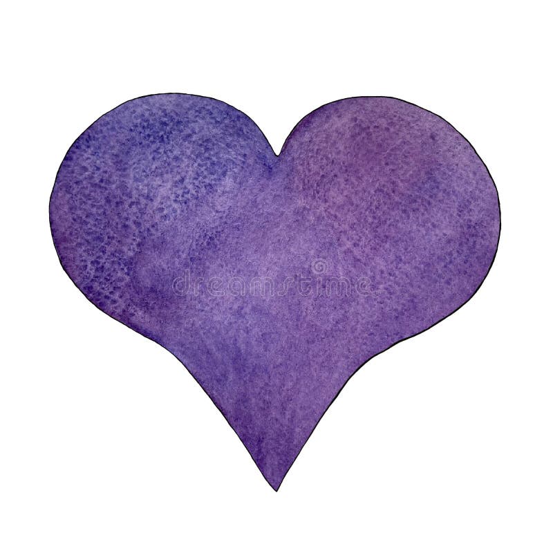 Purple and Violet Hand Drowing Watercolor Heart Stock Illustration ...