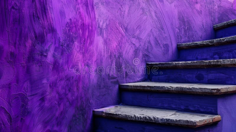 A Purple Wall is Fronted by a Staircase Its Steps Match the Wall S ...