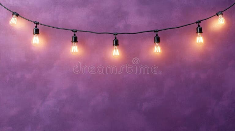 Purple Wall with String Lights for Background Design Stock Photo ...