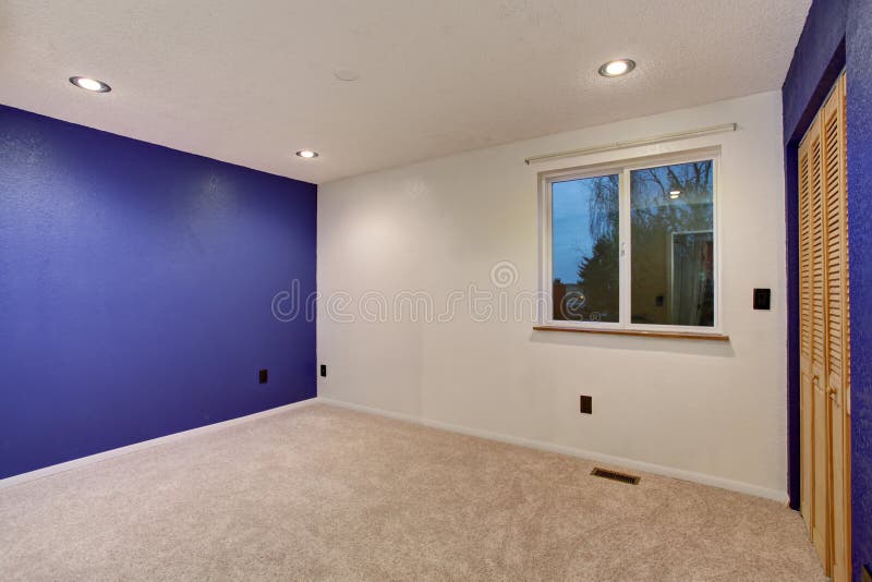 Purple Walls in Empty Bedroom Interior. Stock Photo - Image of door ...