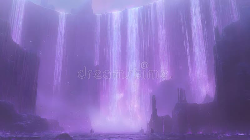Purple Waterfall Fantasy Landscape 3D Illustration Stock Illustration ...