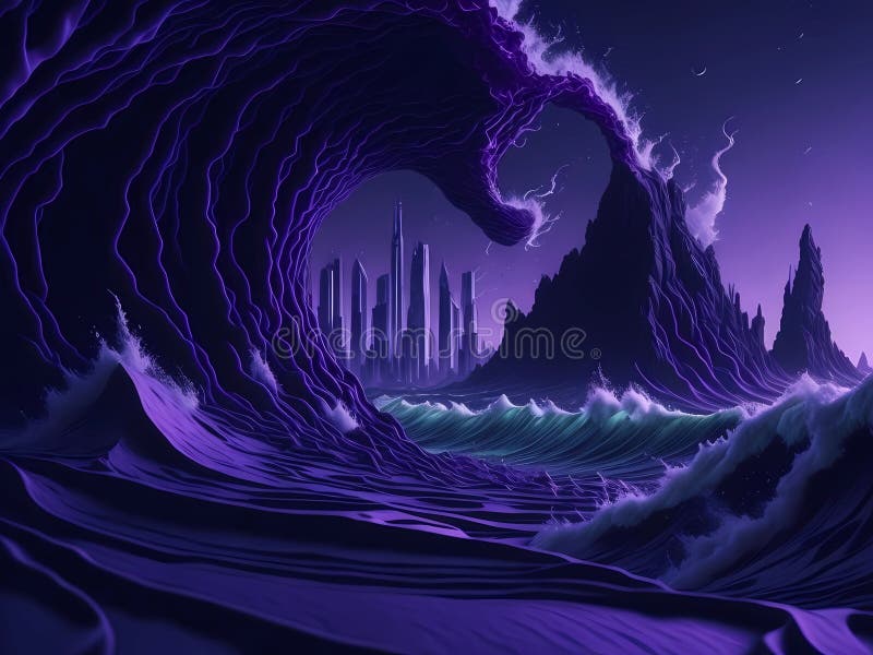 Purple Wave Depicting Somewhere in the Other Worldly Stock Illustration ...