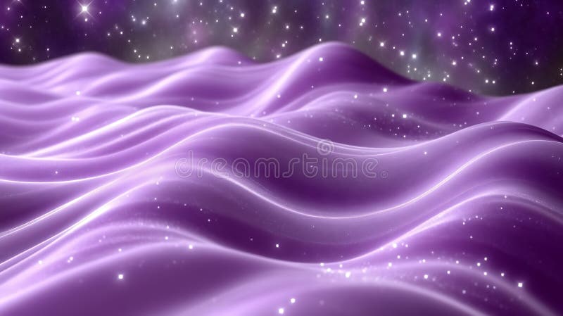 Purple Wavy Surface Underneath a Starry Night Sky Stock Illustration ...