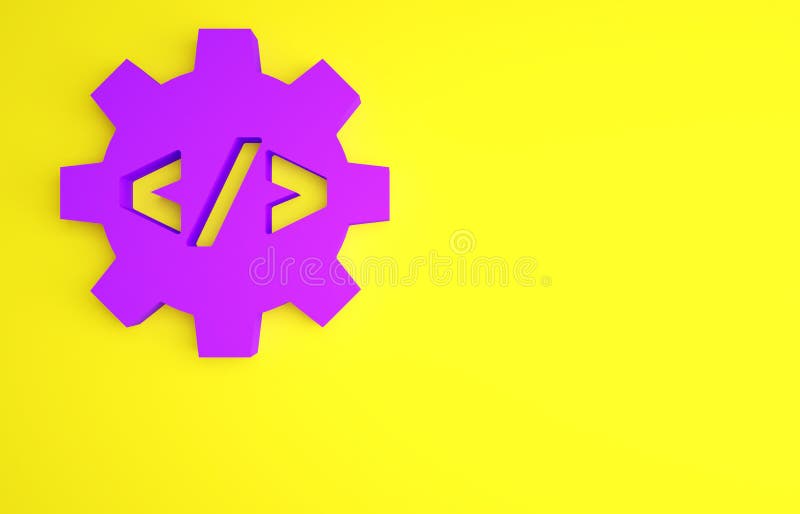 Purple Web Design and Front End Development Icon Isolated on Yellow ...