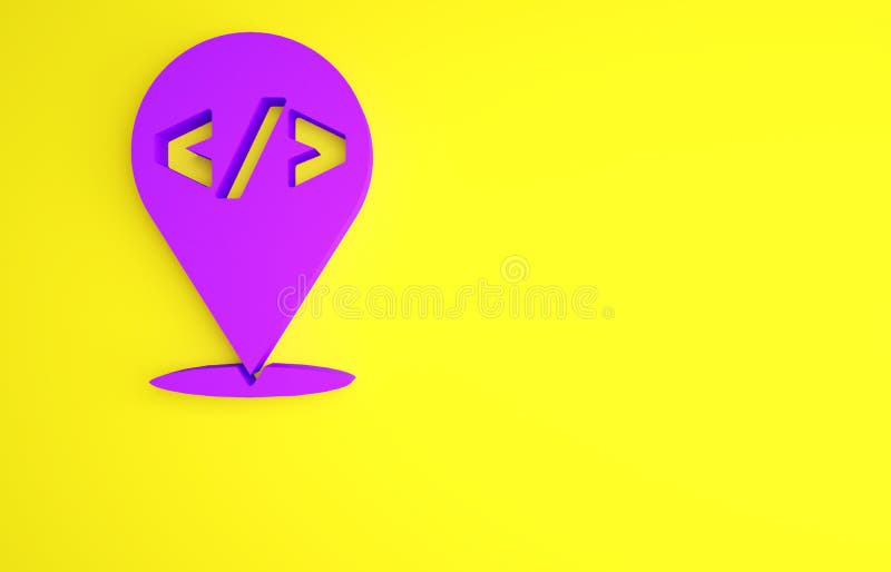 Purple Web Design and Front End Development Icon Isolated on Yellow ...