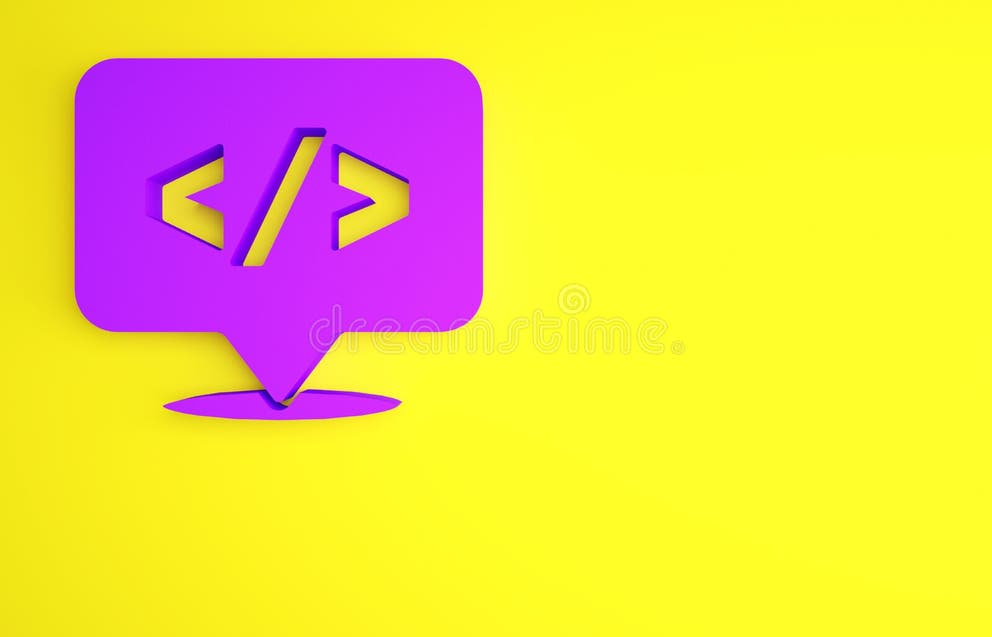Purple Web Design and Front End Development Icon Isolated on Yellow ...