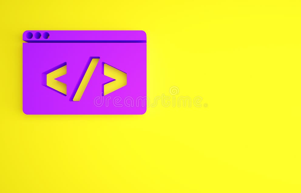 Purple Web Design and Front End Development Icon Isolated on Yellow ...